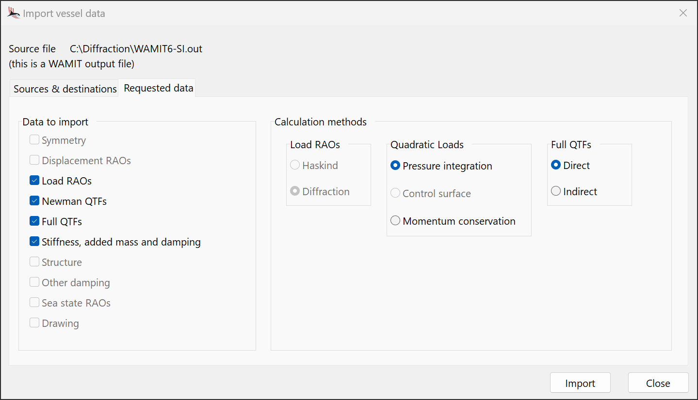 Importing hydrodynamic data: WAMIT