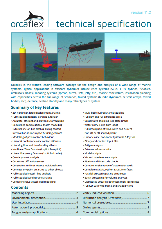 OrcaFlex literature including brochure and technical specification
