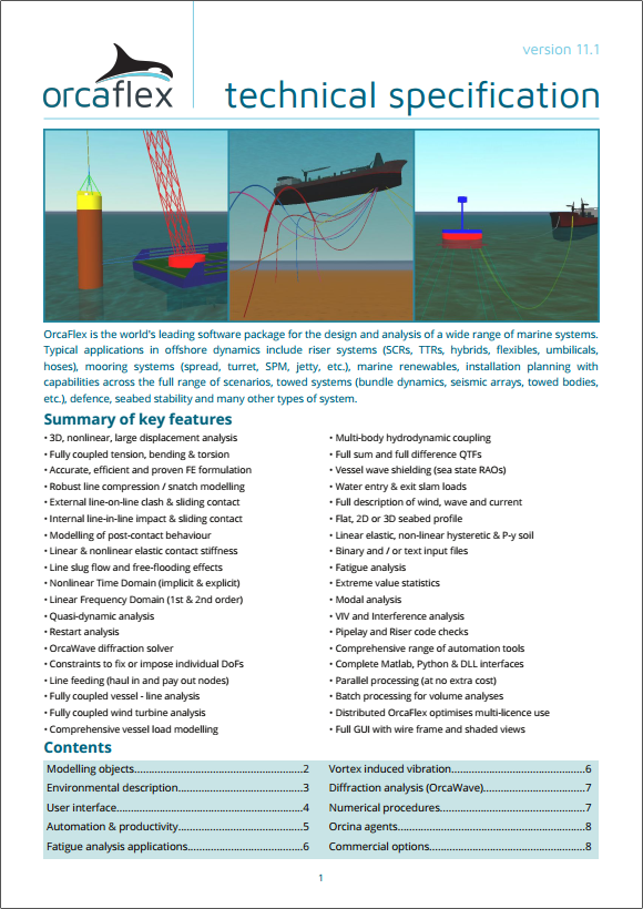 OrcaFlex literature including brochure and technical specification
